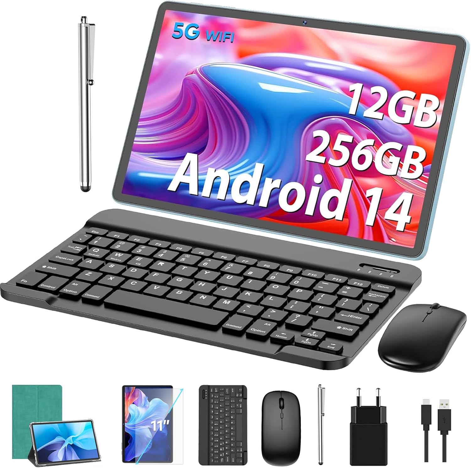Android Tablet, 11 Inch Tablet Android 14 with Keyboard, 12GB + 256GB ...