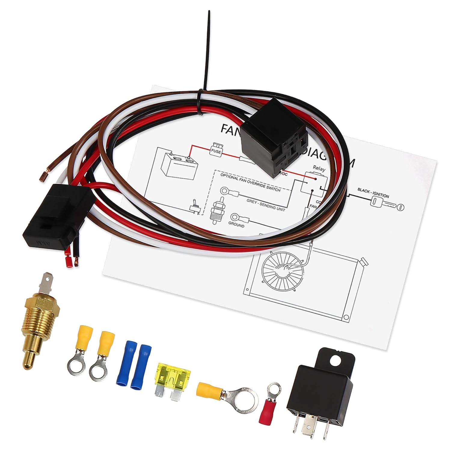 Amazon.com: Hihaha Electric Fan Relay Kit with 185'F On-175'F Off ...
