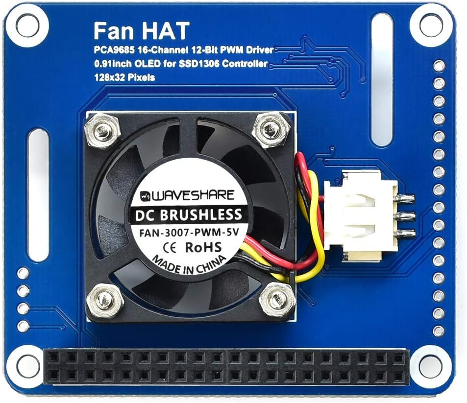 Waveshare PWM Controlled Fan Hat for Raspberry Pi with I2C Bus PCA9685 ...