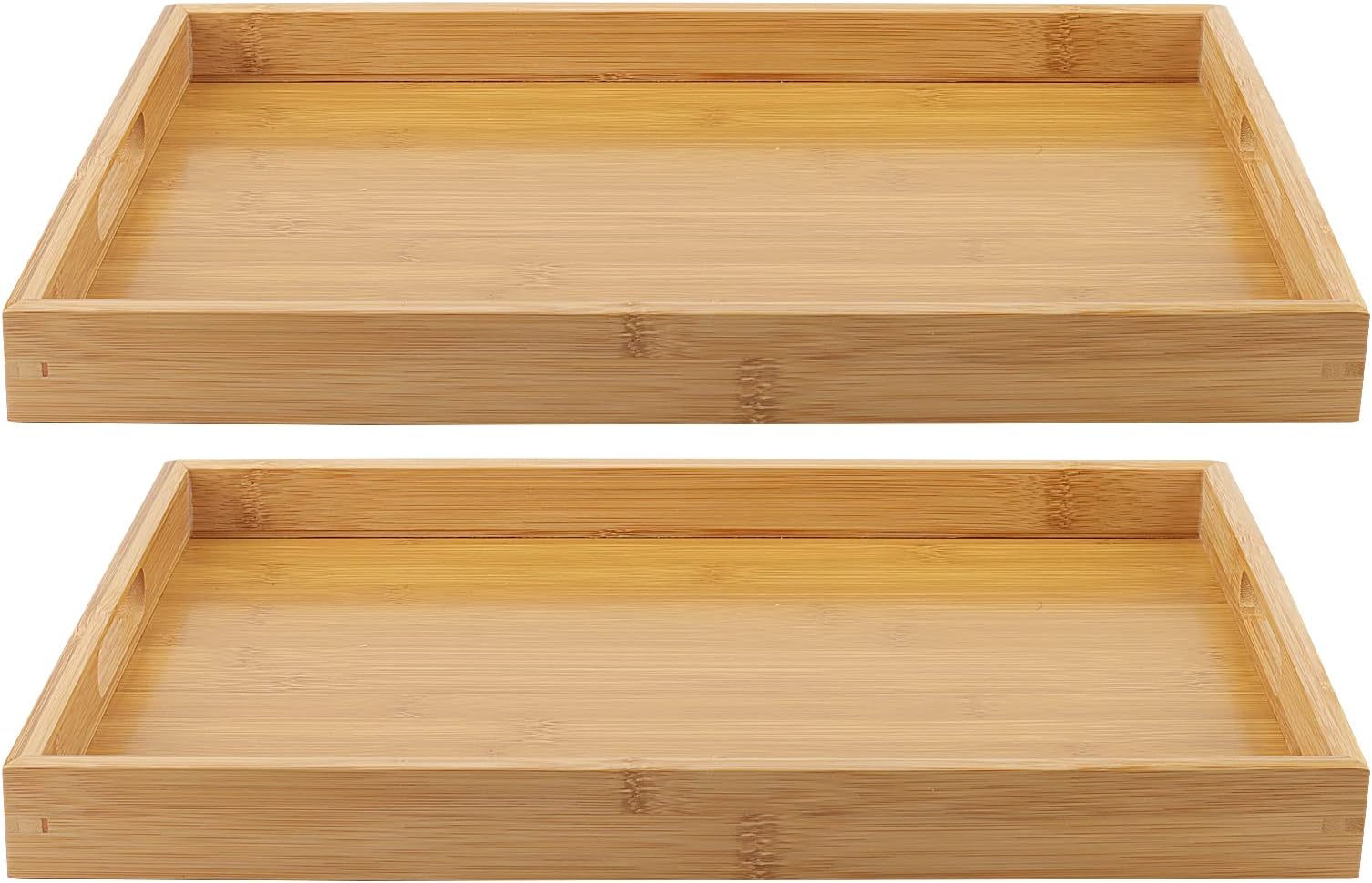 GBACHOOSE 2 Pack Bamboo Tray, Wooden Tray with Handles, Rectangular ...