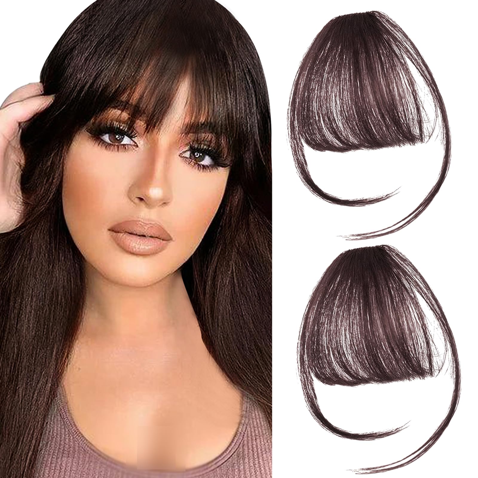 Amazon.com : 2PCS Hair Clip in Bangs Real Human Hair, Curved Bangs Hair ...