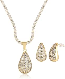 Amazon.com: HZMAN Teardrop Earrings Necklace Jewelry Set for Women ...