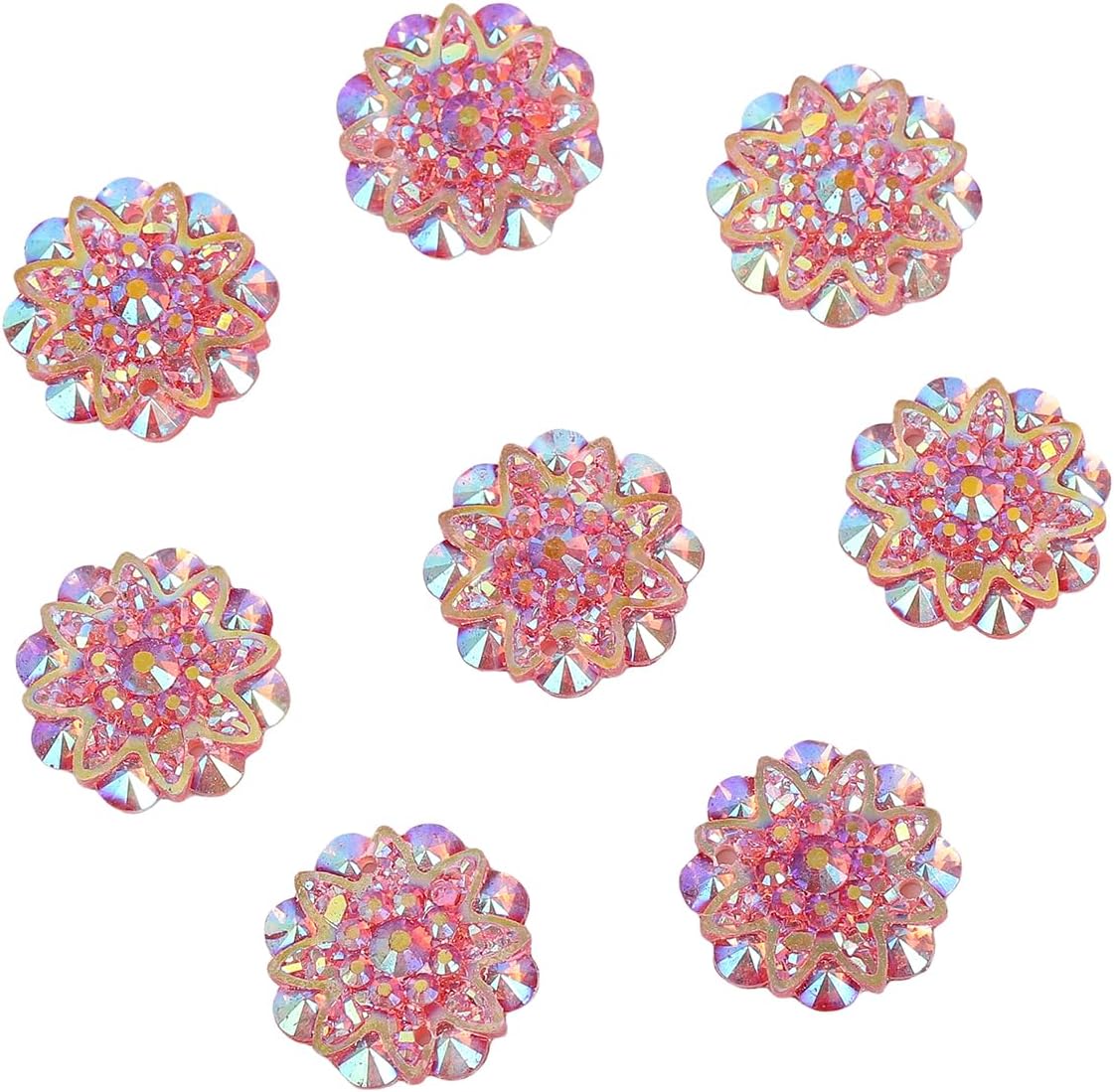 Amazon.com: 10PCS 18mm AB Resin Rhinestone Flatback Flower Buttons ...