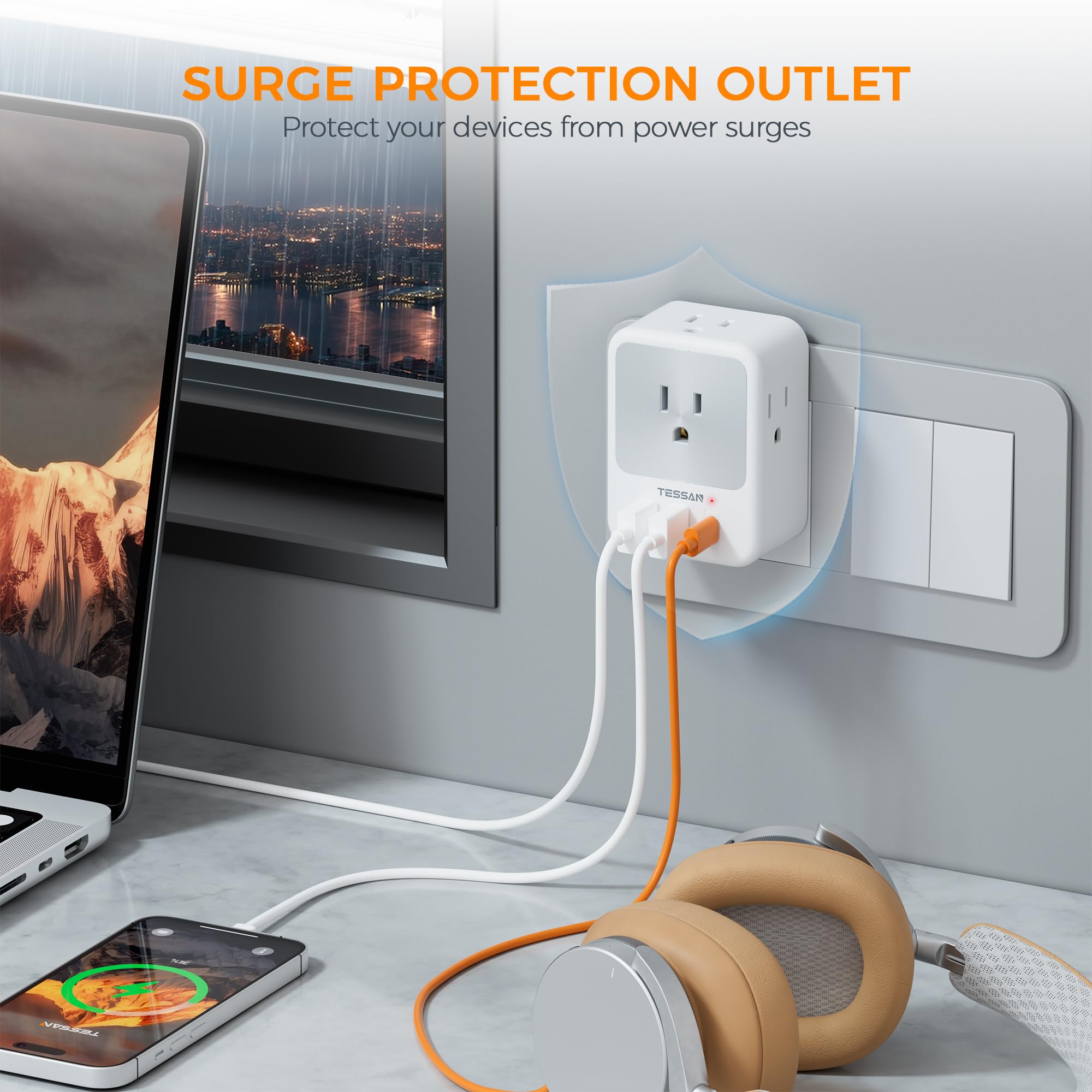 Snapklik.com : Surge Protector Wall Outlet Extender, TESSAN Multi Plug ...