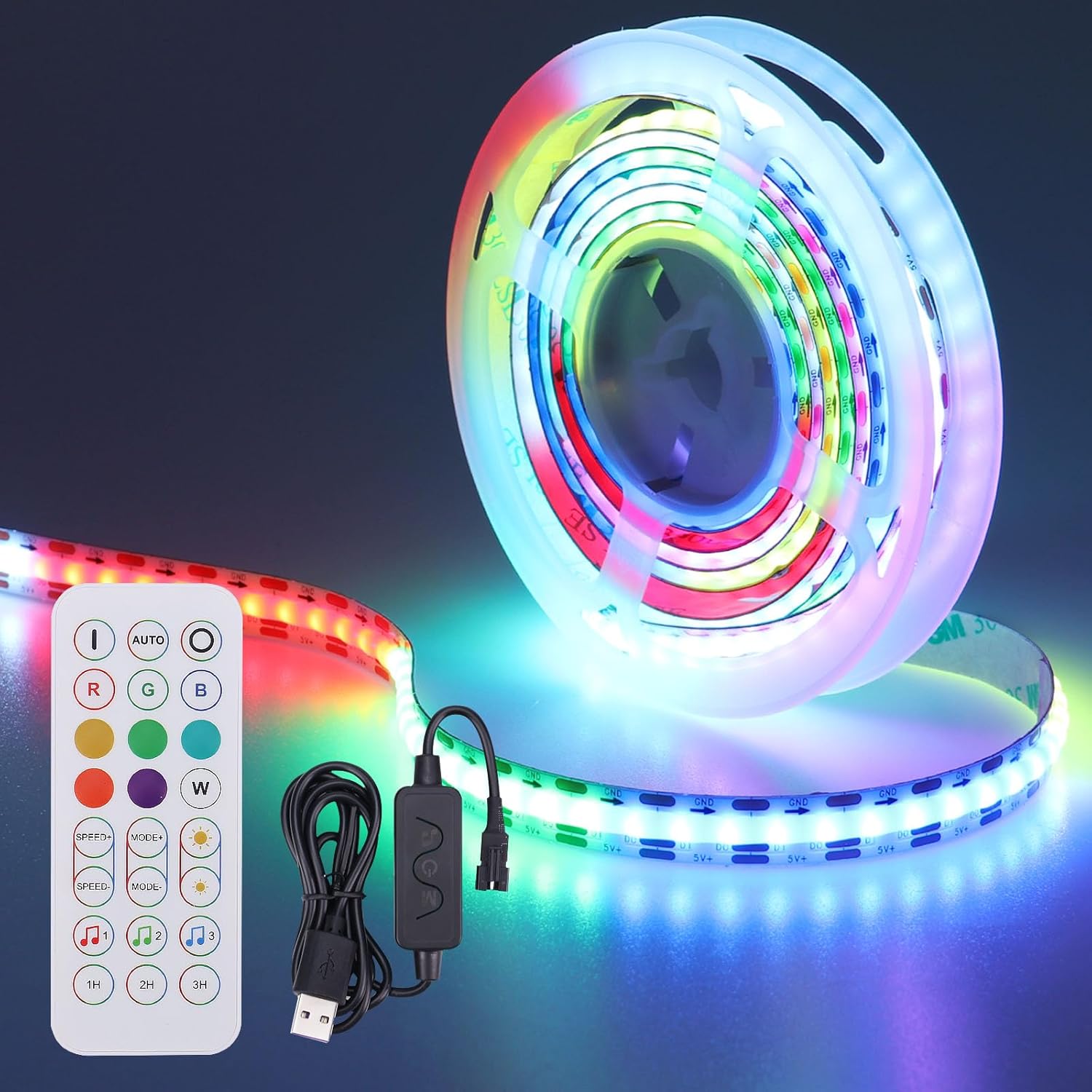 GOMING DC 5V WS2812B 6.6ft(2M) Individually Addressable COB LED Strip ...