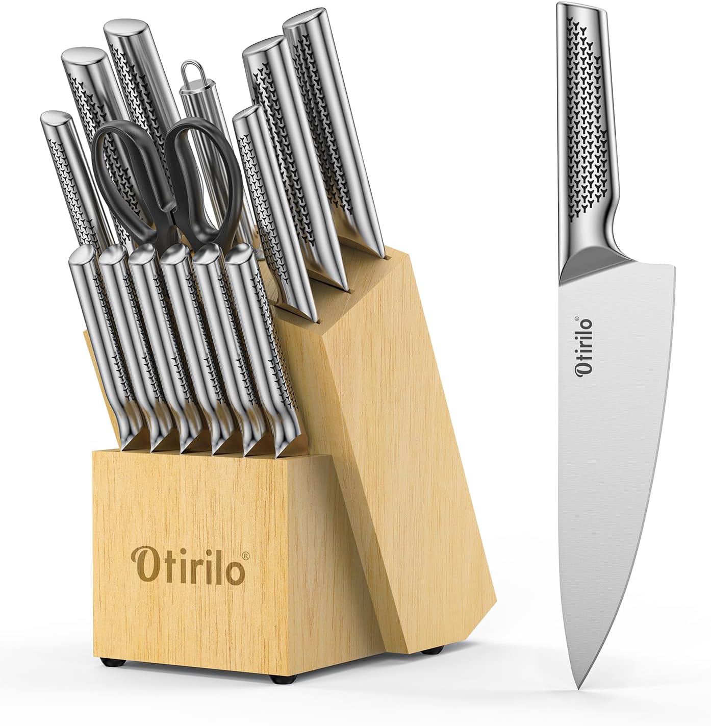 Knife Sets for Kitchen with Block 15-Piece, Otirilo Kitchen Knife Set ...