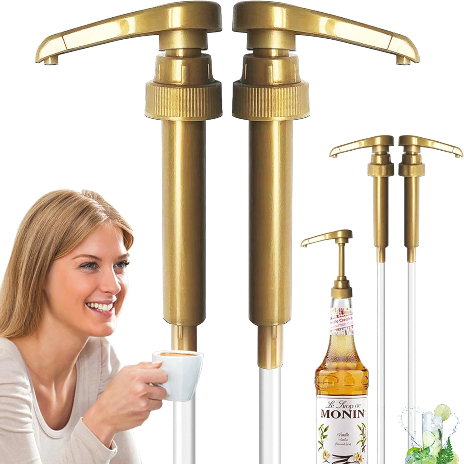 Amazon.com: Coffee Syrup Pump, 4-Pack Gold Pumps for Coffee Syrup ...