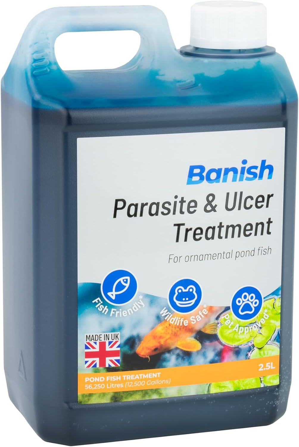 Banish Parasite Ulcer & Whitespot Pond Fish Treatment 2.5L Koi Water ...