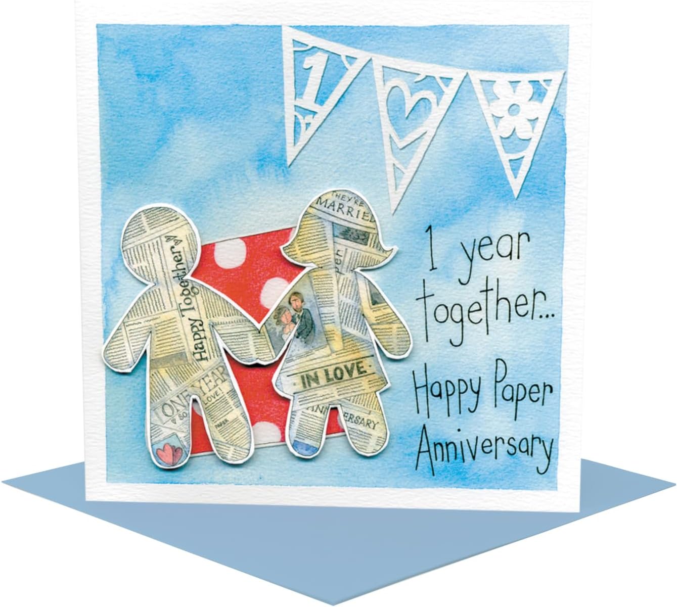 1st Wedding Anniversary Card for Him or Her Husband or Wife Love Heart ...