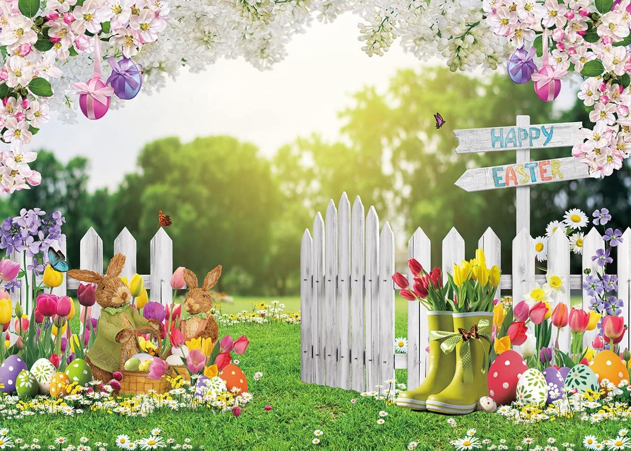 Amazon.com : SJOLOON Easter Photo Backdrop Spring Flowers Grass ...