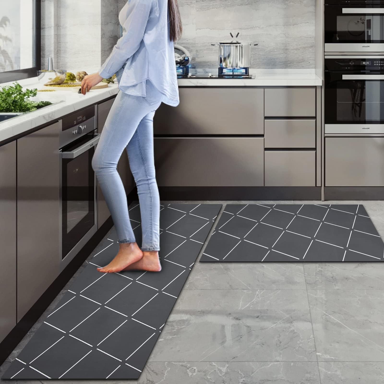 NEWHEY Juego de 2 Tapete para Cocina Antifatiga Alfombra de Cocina ...