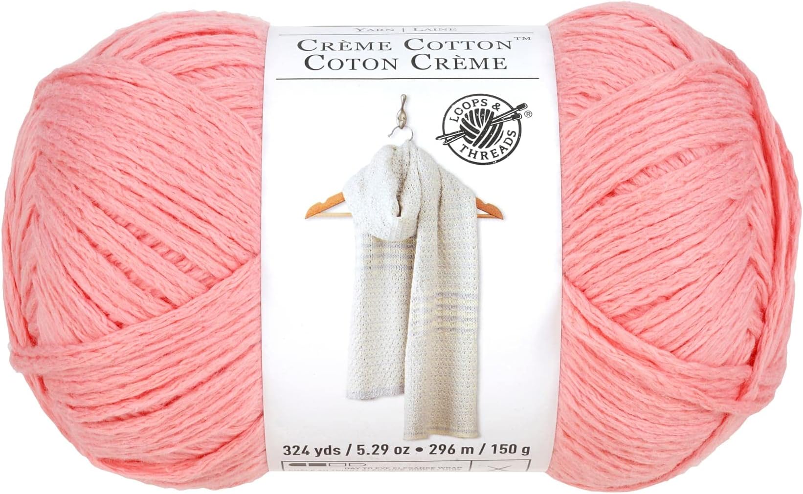 Amazon.com: Loops & Threads Crème Cotton Yarn - Solid Yarn for Knitting ...