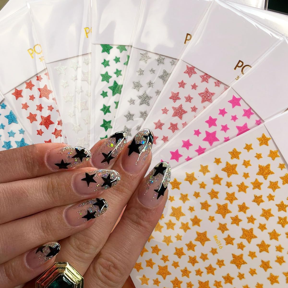 Amazon.com: 8 Sheets Star Nail Art Sticker 3D Shiny Glitters Starlight ...