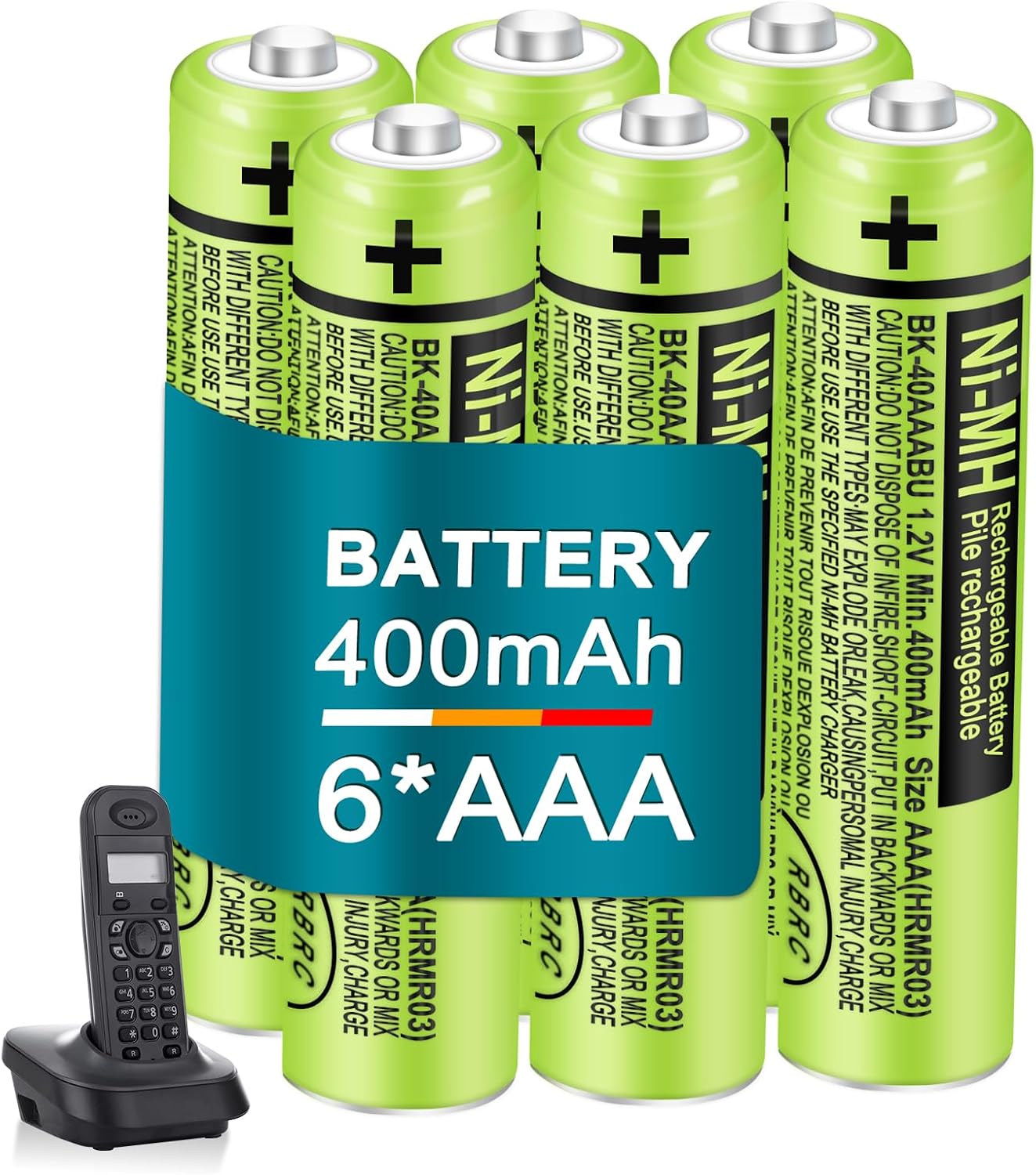 6 Pack 400mAh BK-40AAABU 1.2V AAA Rechargeable NI-MH Batteries for ...