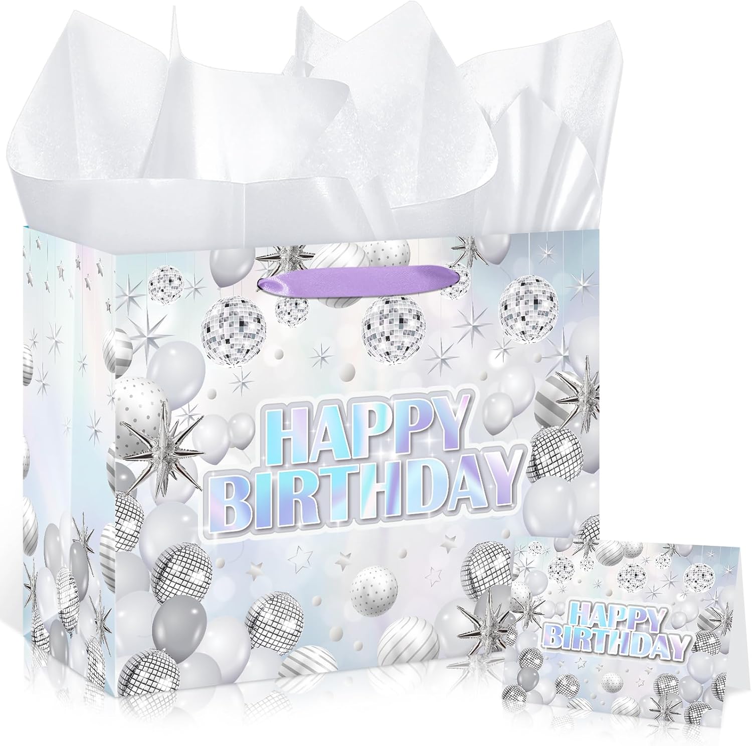 Amazon.com: Retro Silver Disco Gift Bag with Card, Wrapping Paper ...