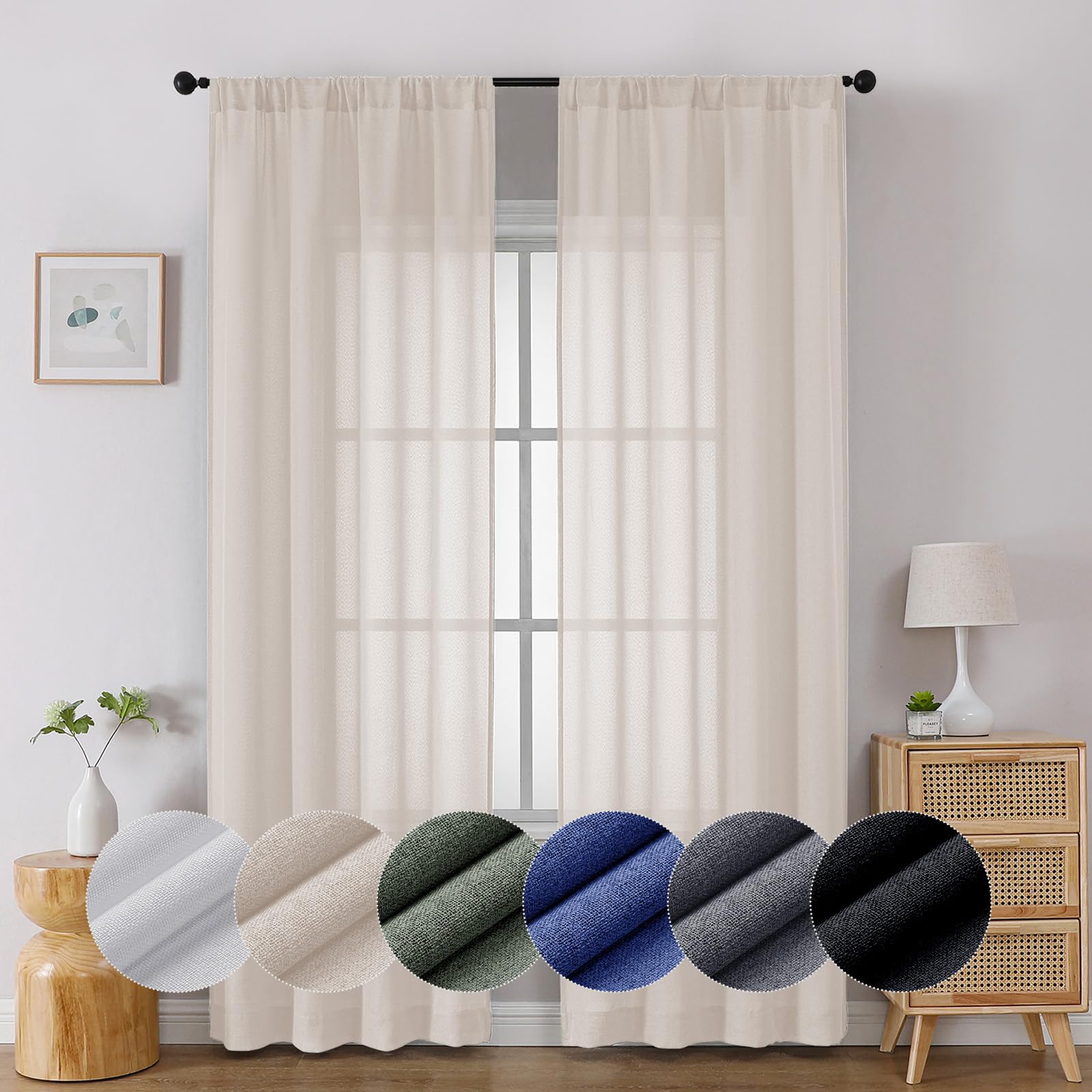 Amazon.com: Lecloud Serena Semi Sheer Linen Curtains 84 Inch Length ...