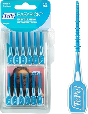 TePe EasyPick Toothpicks, blue, ISO M–L, 60 pcs, plaque removal ...