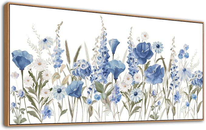 Amazon.com: arteWOODS Elegant Flowers Framed Wall Art - Blue White ...
