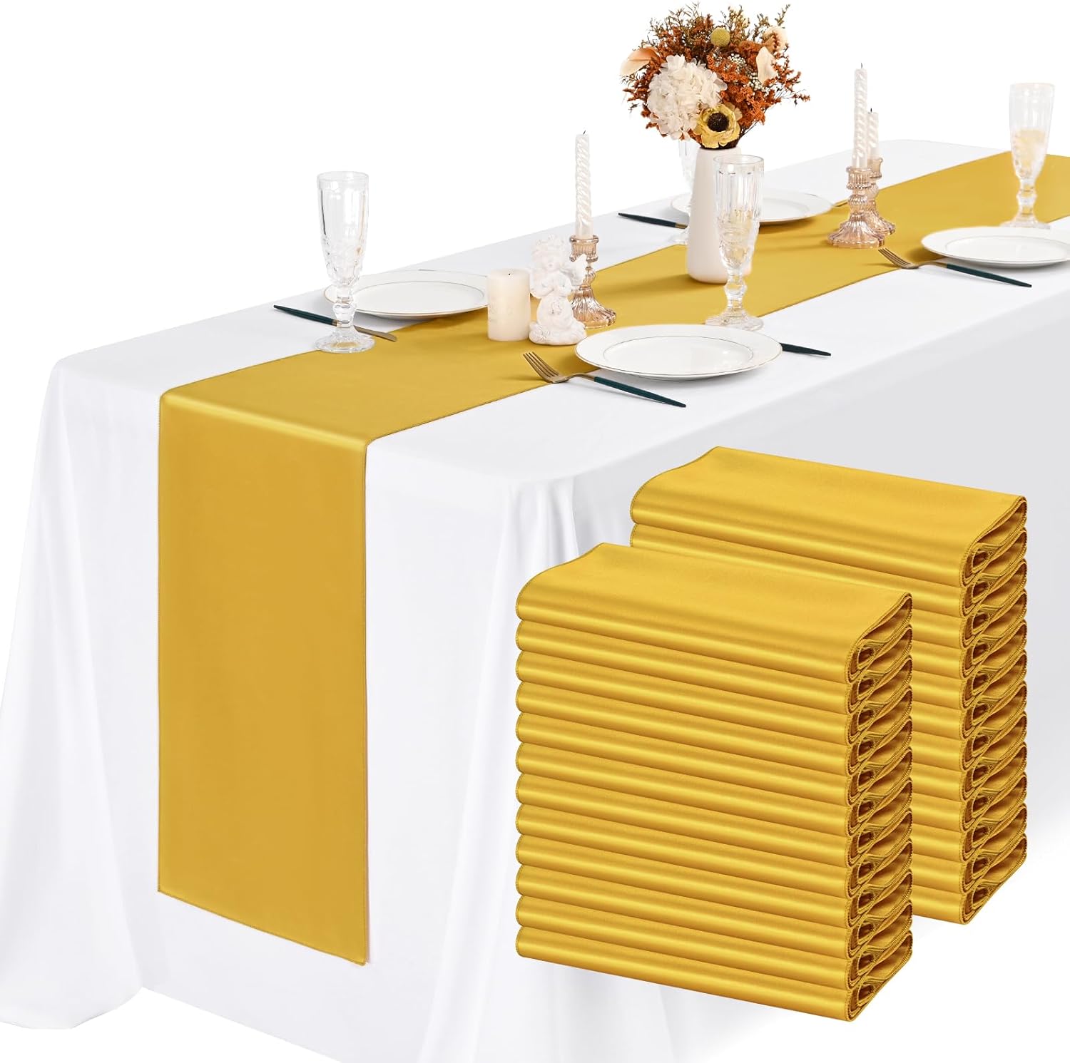 Amazon.com: LOKUME 24 Pack Gold Satin Table Runners 12 x 108 Inch Long ...