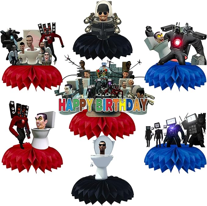 Skibidi Toilet Birthday Party Decorations, 7Pcs Speakerman Cameraman ...