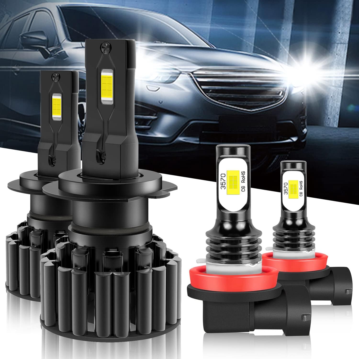 Fit for Hyundai Kona 2018-2021 LED Headlight Bulbs, 500% Brightness H7 ...