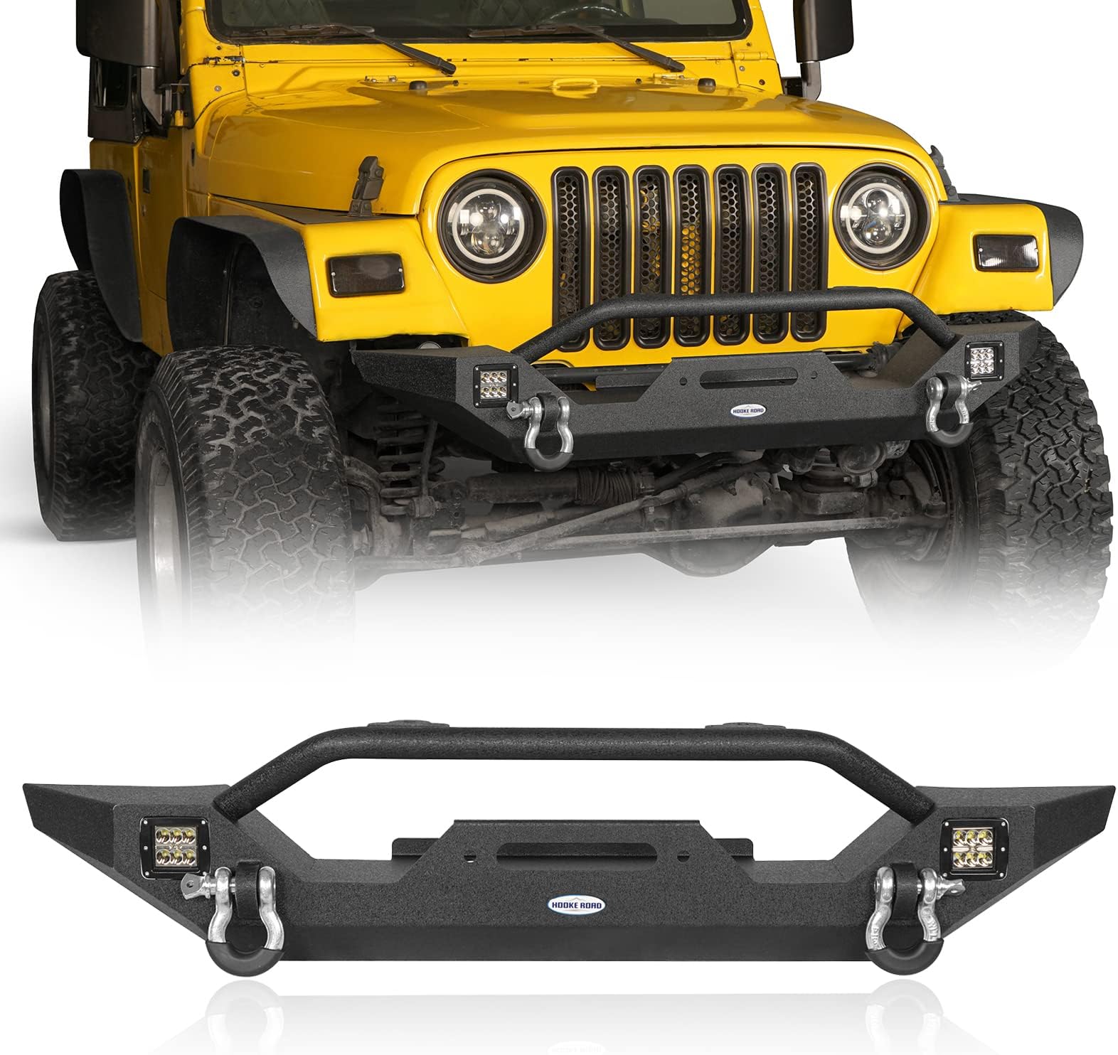 Amazon.com: Hooke Road Offroad Mid Width Front Bumper w/Winch Plate & 2 ...