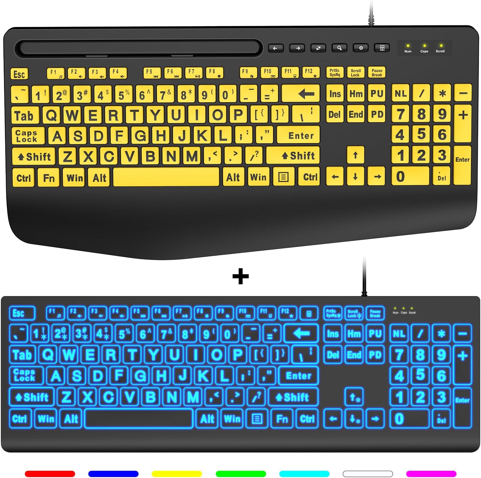 Amazon.com: SABLUTE 2 Pack Large Print Wired Computer Keyboards Easy to ...