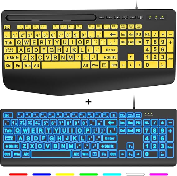 Amazon.com: SABLUTE 2 Pack Large Print Wired Computer Keyboards Easy to ...