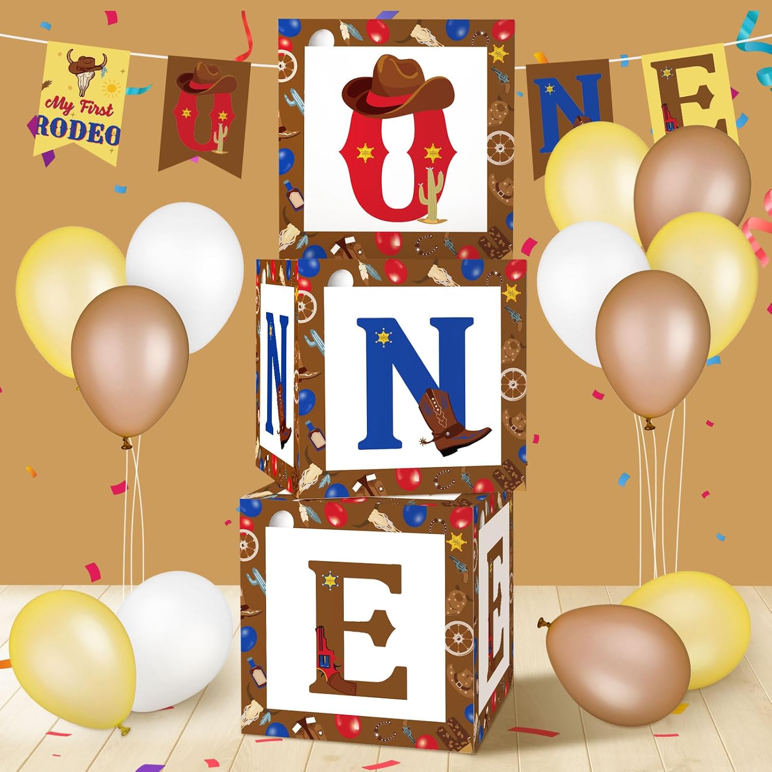 Amazon.com: Honoson 3 Pcs My First Rodeo Balloon Boxes with ONE Letters ...