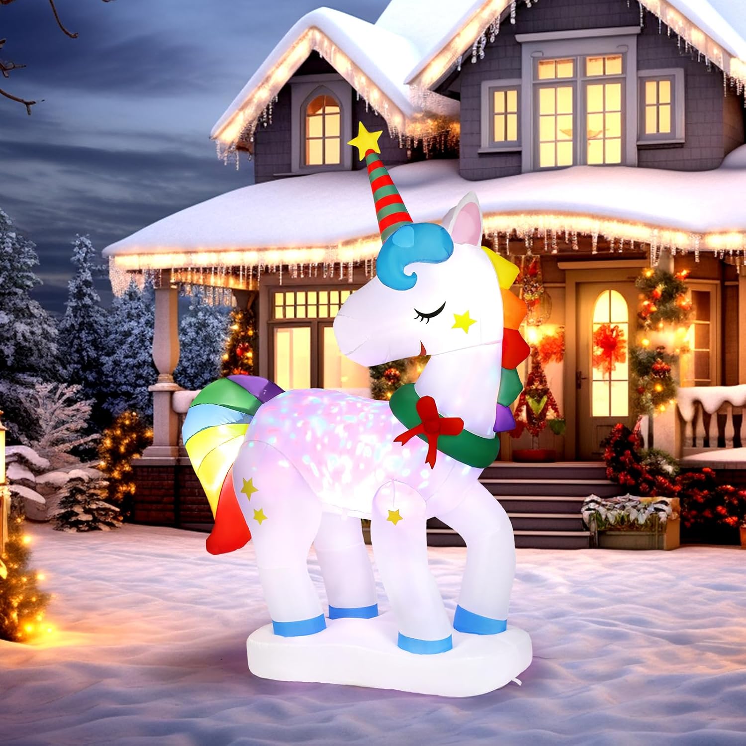 Amazon.com: VINGLI 6.5ft Tall Christmas Unicorn Inflatable, Blow Up ...