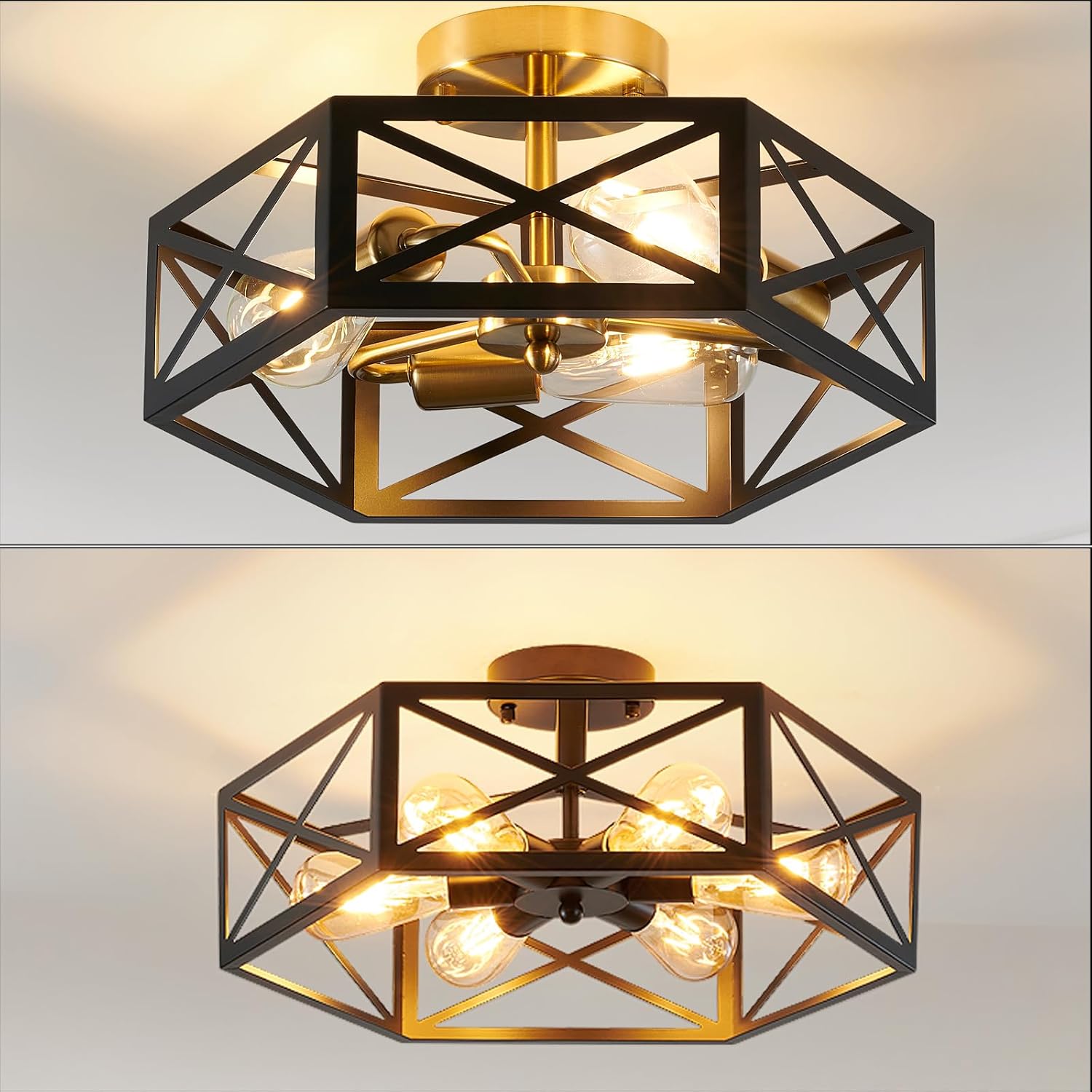 XSDeTu 6 Light Hexagon Ceiling Light & 3 Light Hexagon Ceiling Light ...