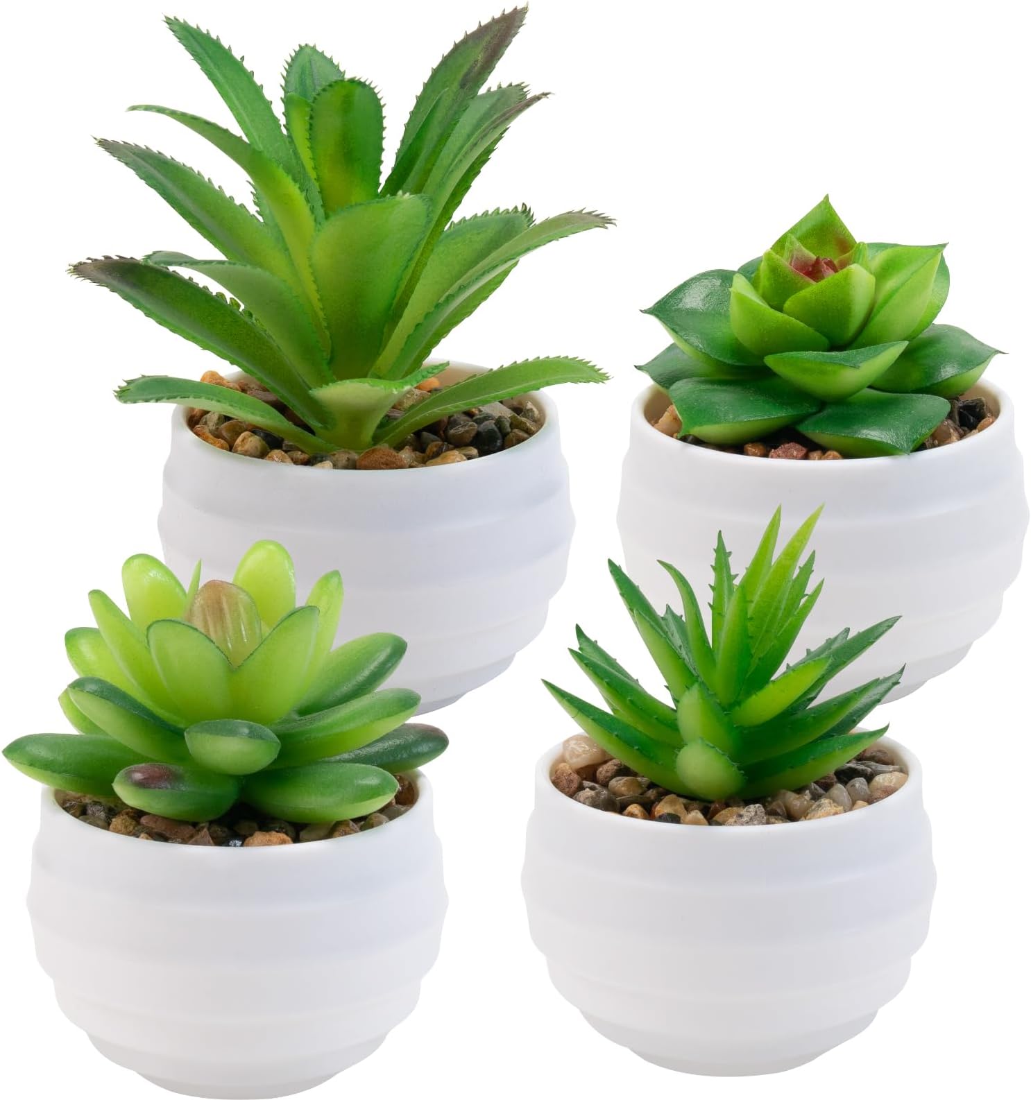 Amazon.com: CQURE Set of 4 Green Mini Artificial Succulents Desk Plants ...