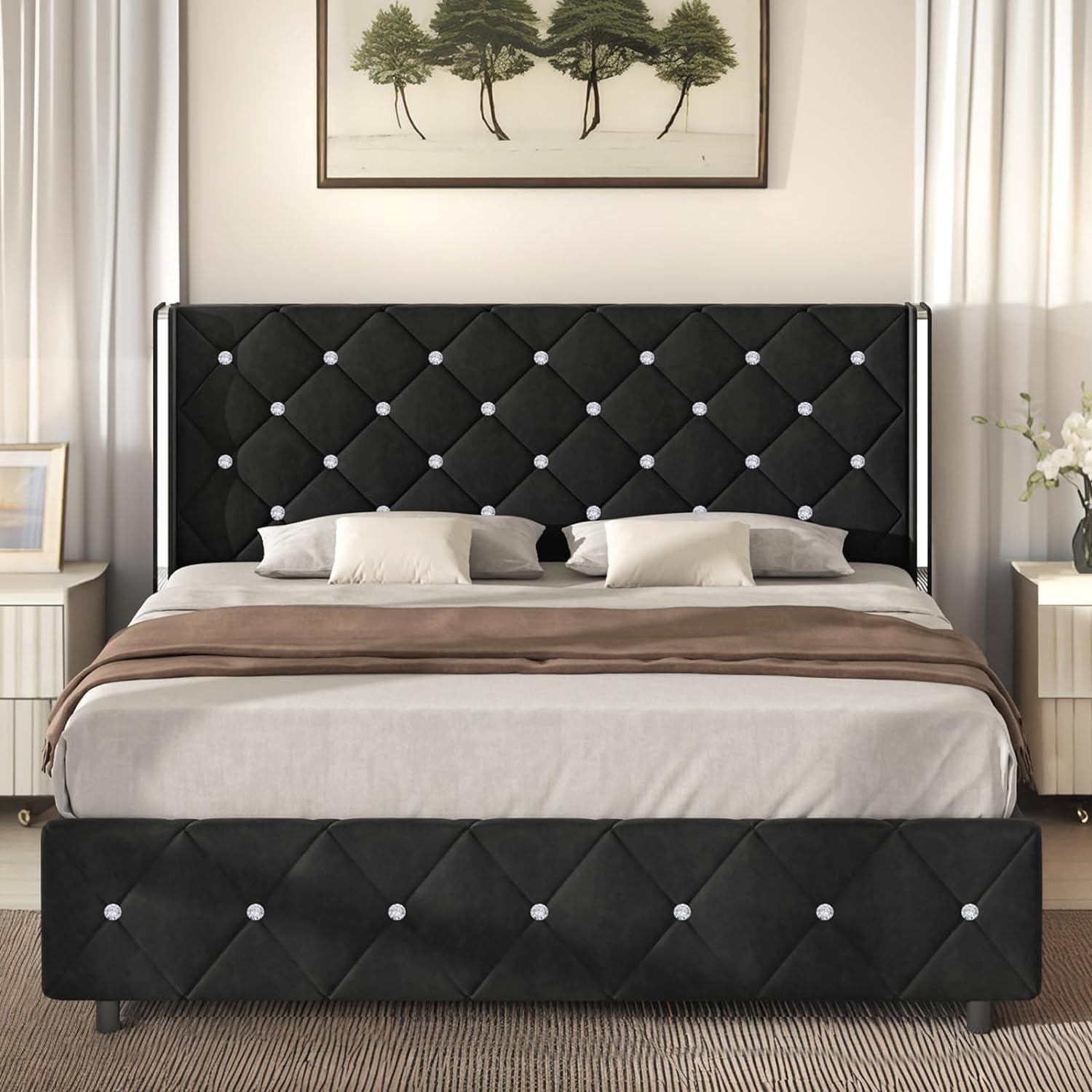 Amazon.com: Queen Size Bed Frame, Modern Upholstered Bed Frame Queen ...