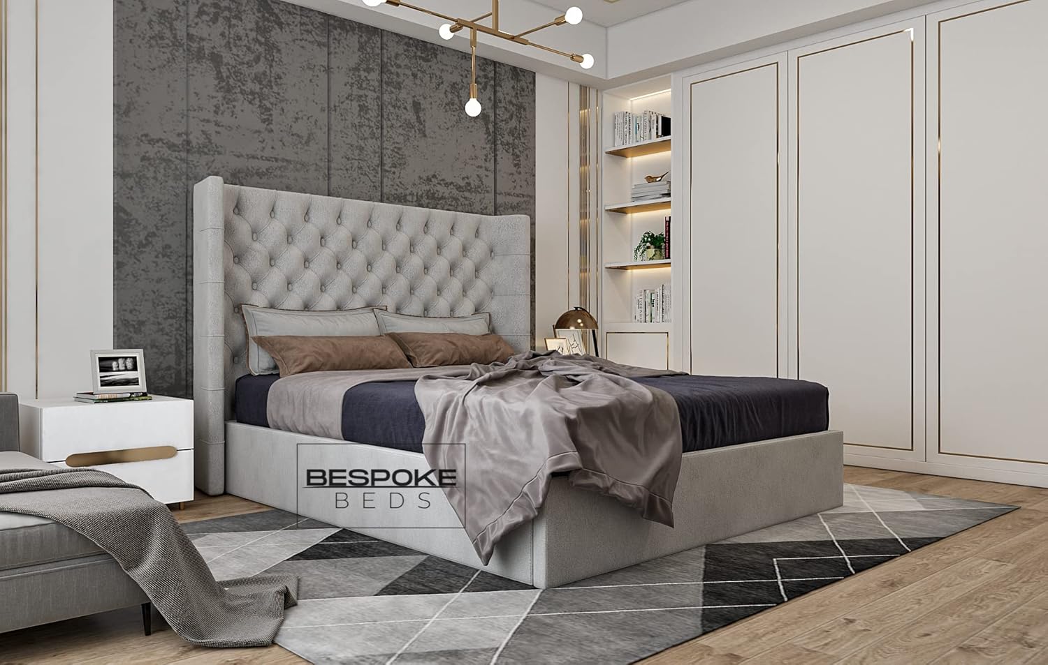 BESPOKE BEDS Upholstered Bed Frame, Winged Bed Frame, Ottoman Storage ...