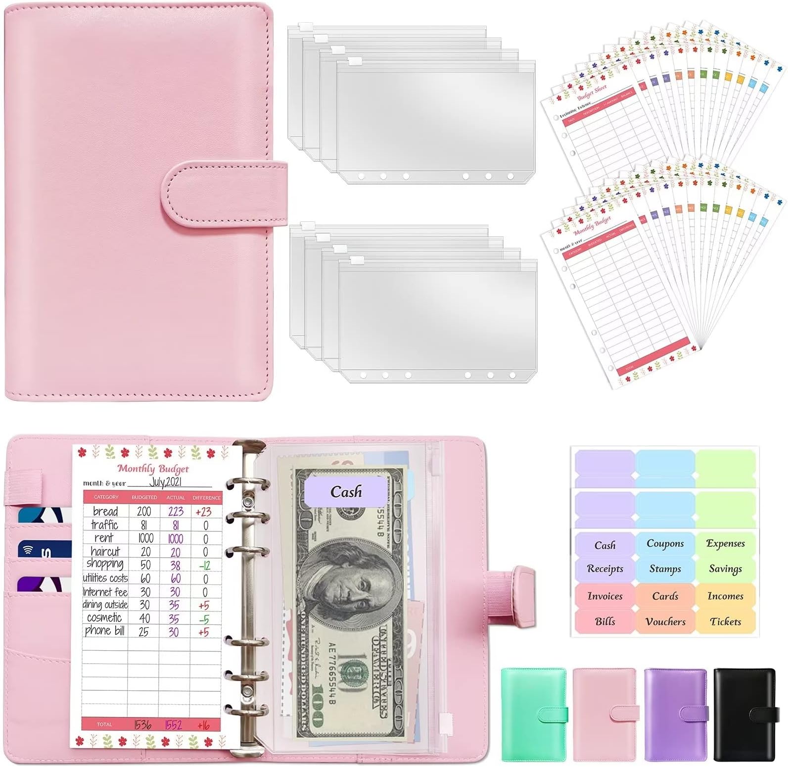 A6 PU Leather Budget Binder System with Cash Envelopes for Budgeting ...
