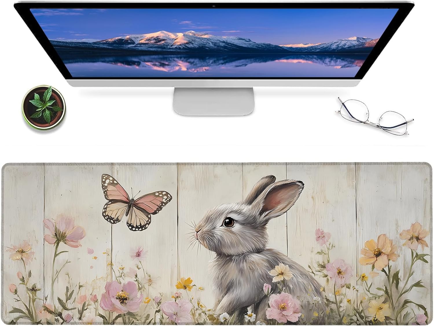 Amazon.com: ainori Floral Bunny Gaming Mouse Pad – 12x31.5in Large Extended Desk Mat with Cute ...