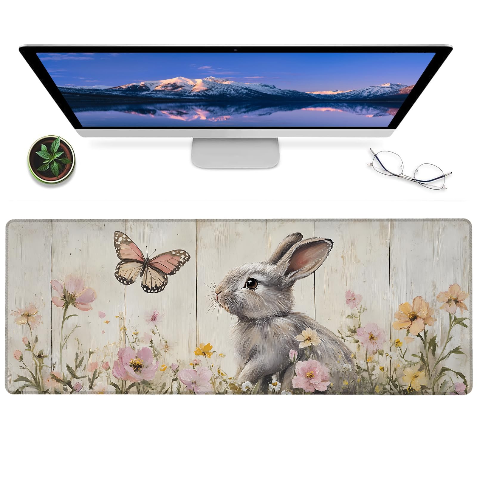 Amazon.com: ainori Floral Bunny Gaming Mouse Pad – 12x31.5in Large ...