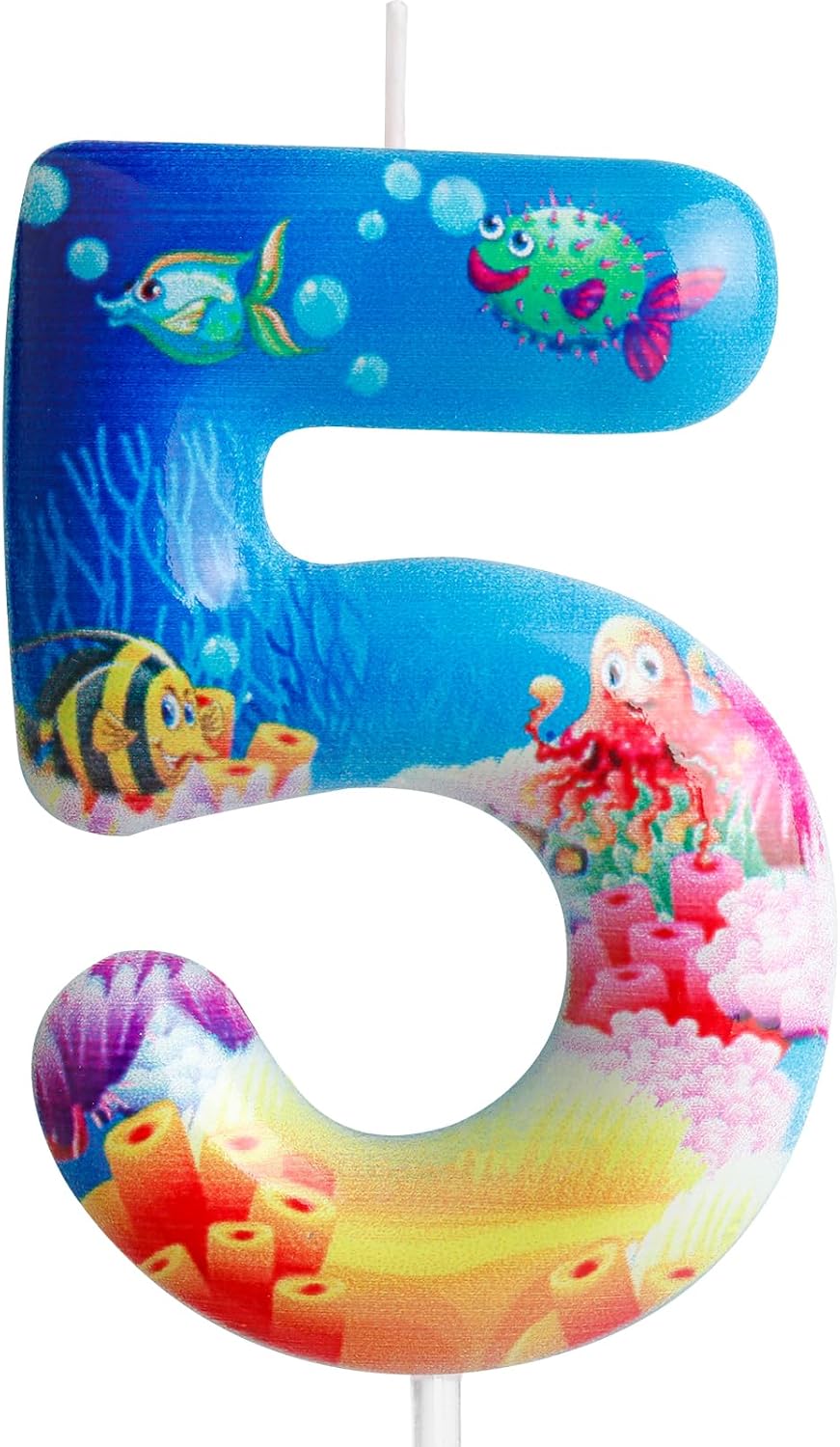 Amazon.com: Sea World Birthday Candles Number 5 Blue Sea World Theme ...
