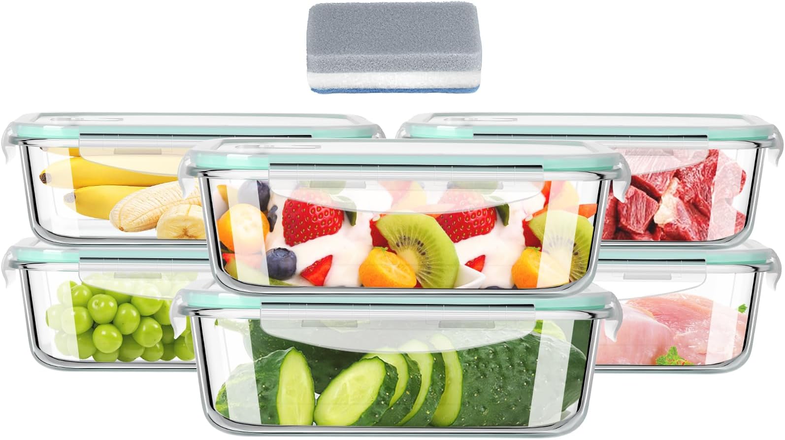 Hcrvvi Glass Containers with Lids - Food Storage Containers 6Pcs ...