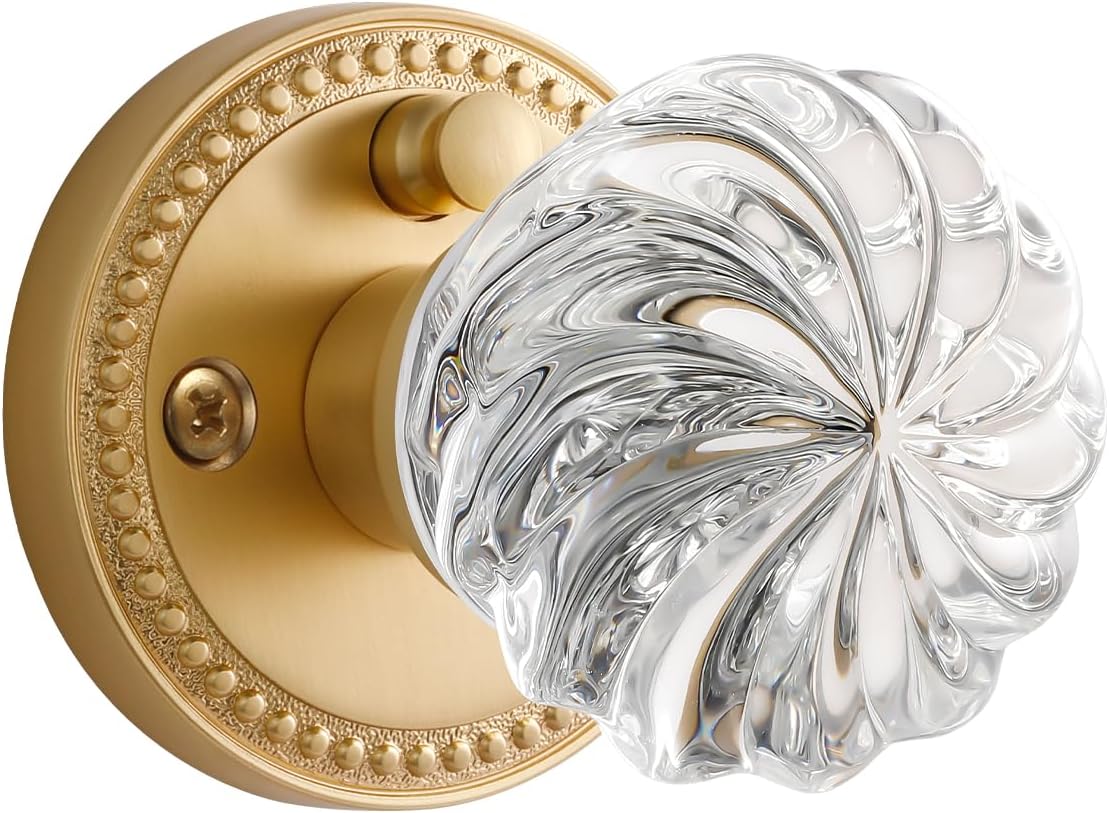 SORWDUERM 1 Pack Crystal Door Knobs Gold Door Knob Interior Satin Brass Privacy Brushed Gold ...