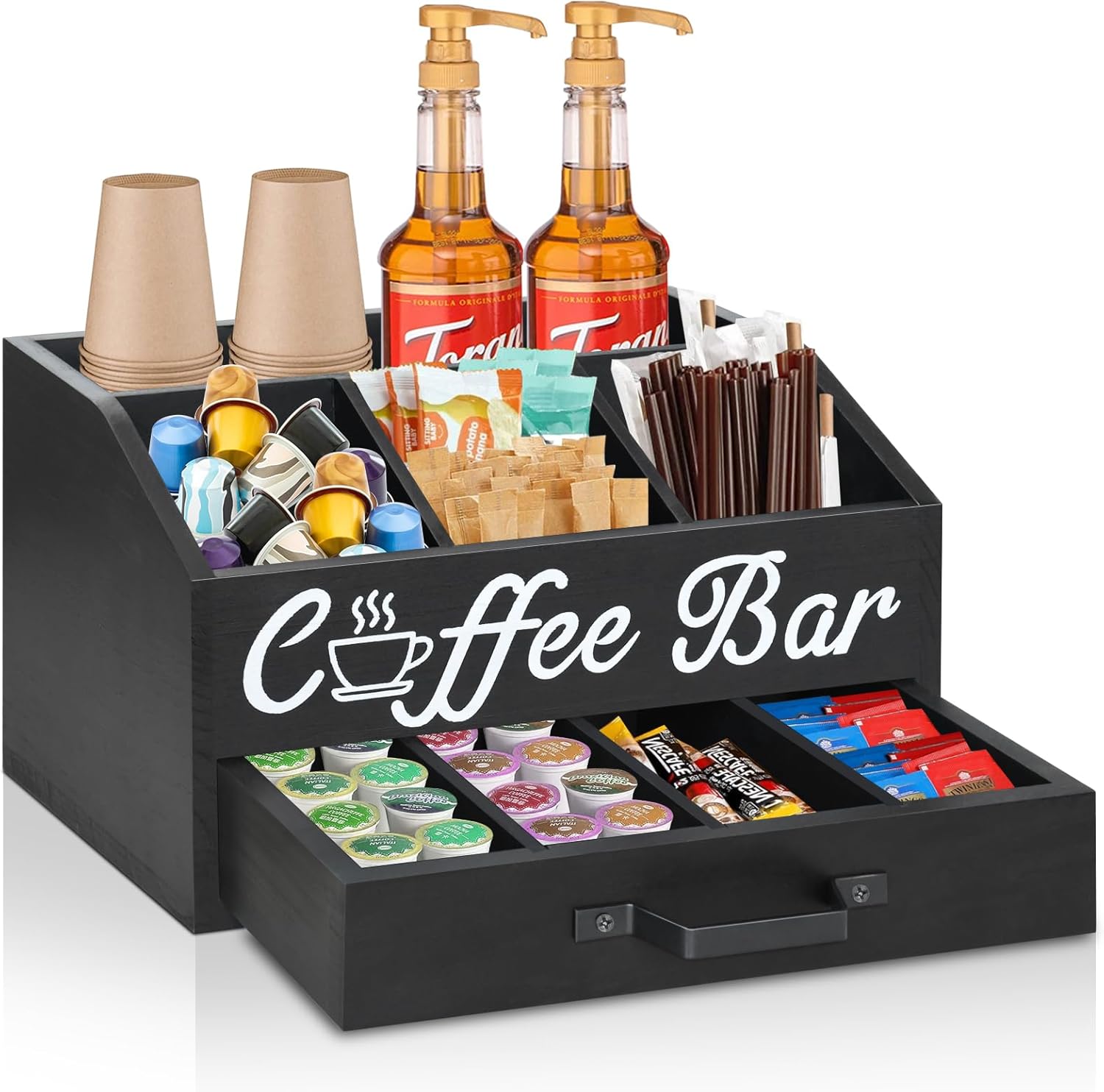Amazon.com: Wood Coffee Bar Organizer with Drawer Countertop, Rustic ...
