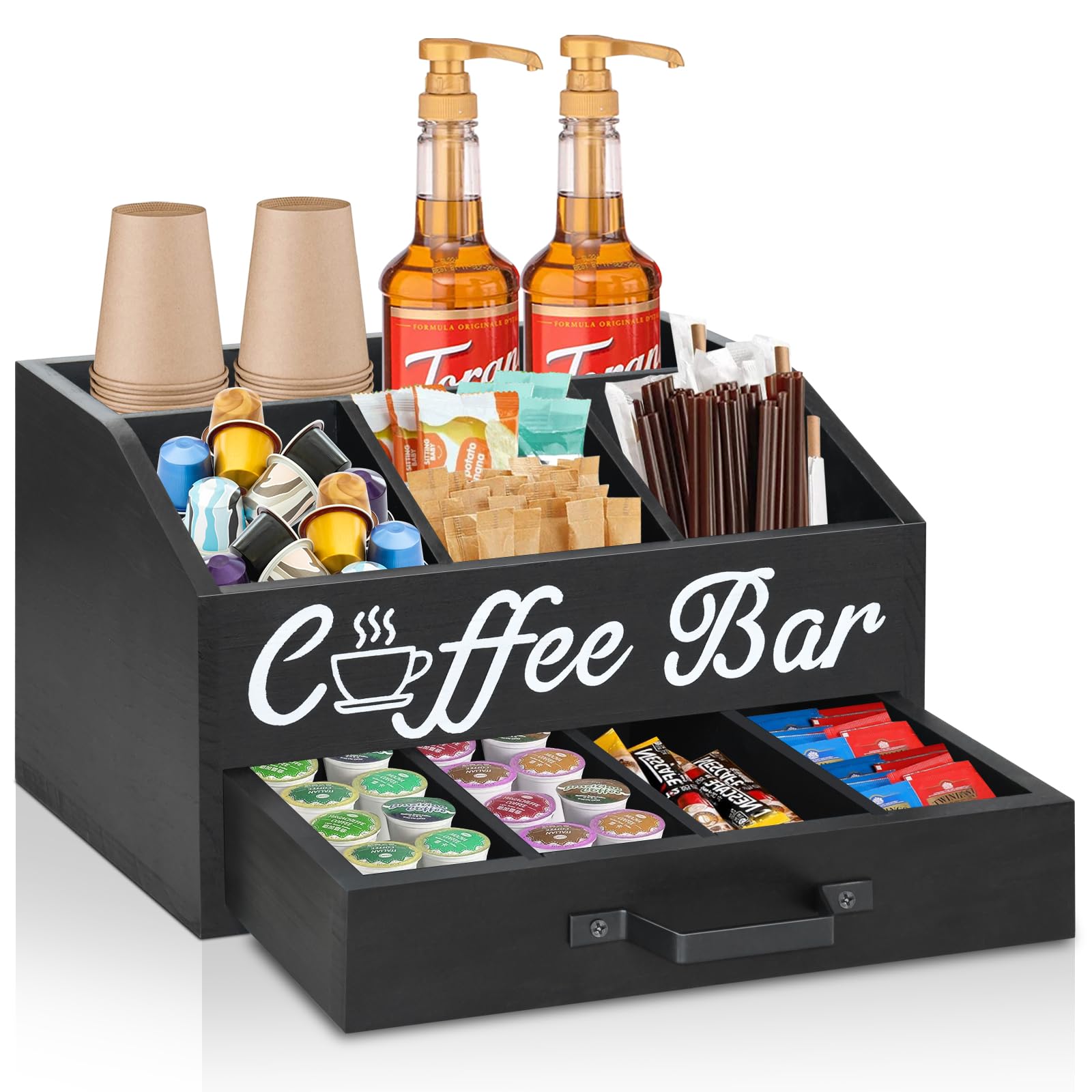 Amazon.com: Wood Coffee Bar Organizer with Drawer Countertop, Rustic ...
