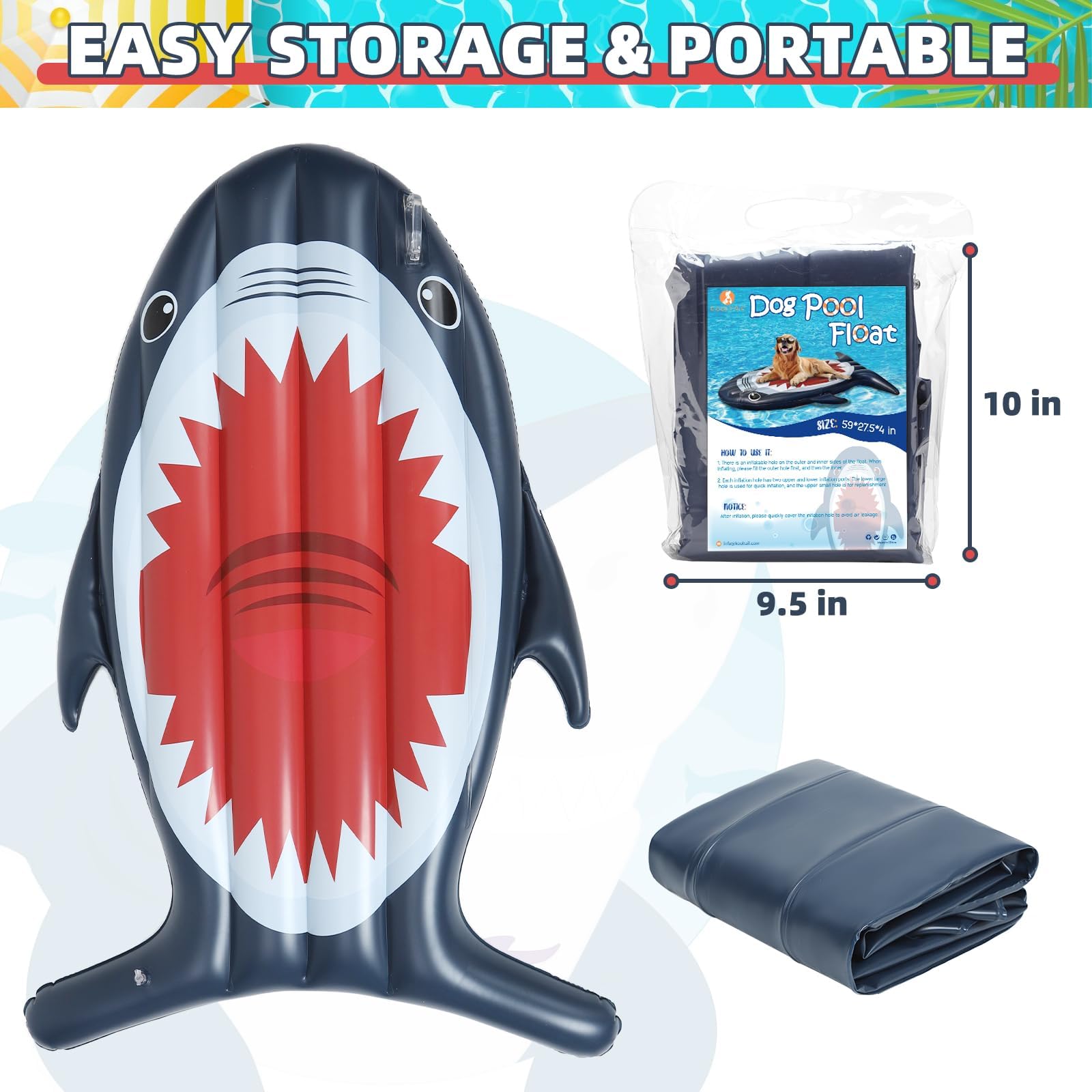 Snapklik.com : Dog Pool Float Inflatable Dog Raft, Large Ride Shark Dog ...