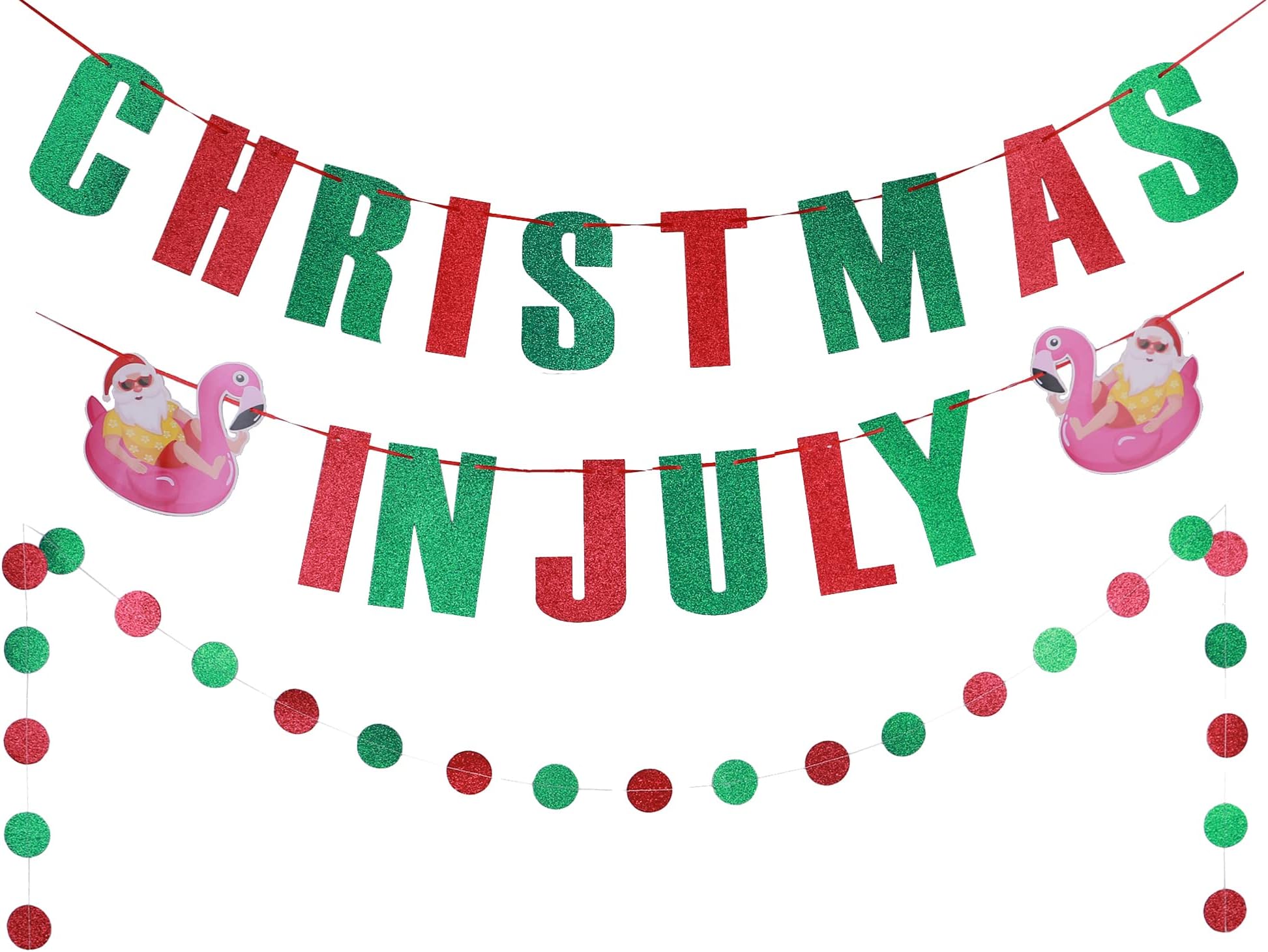 Amazon.com: MAGQOO Christmas In July Banner Red Green Glitter Christmas ...