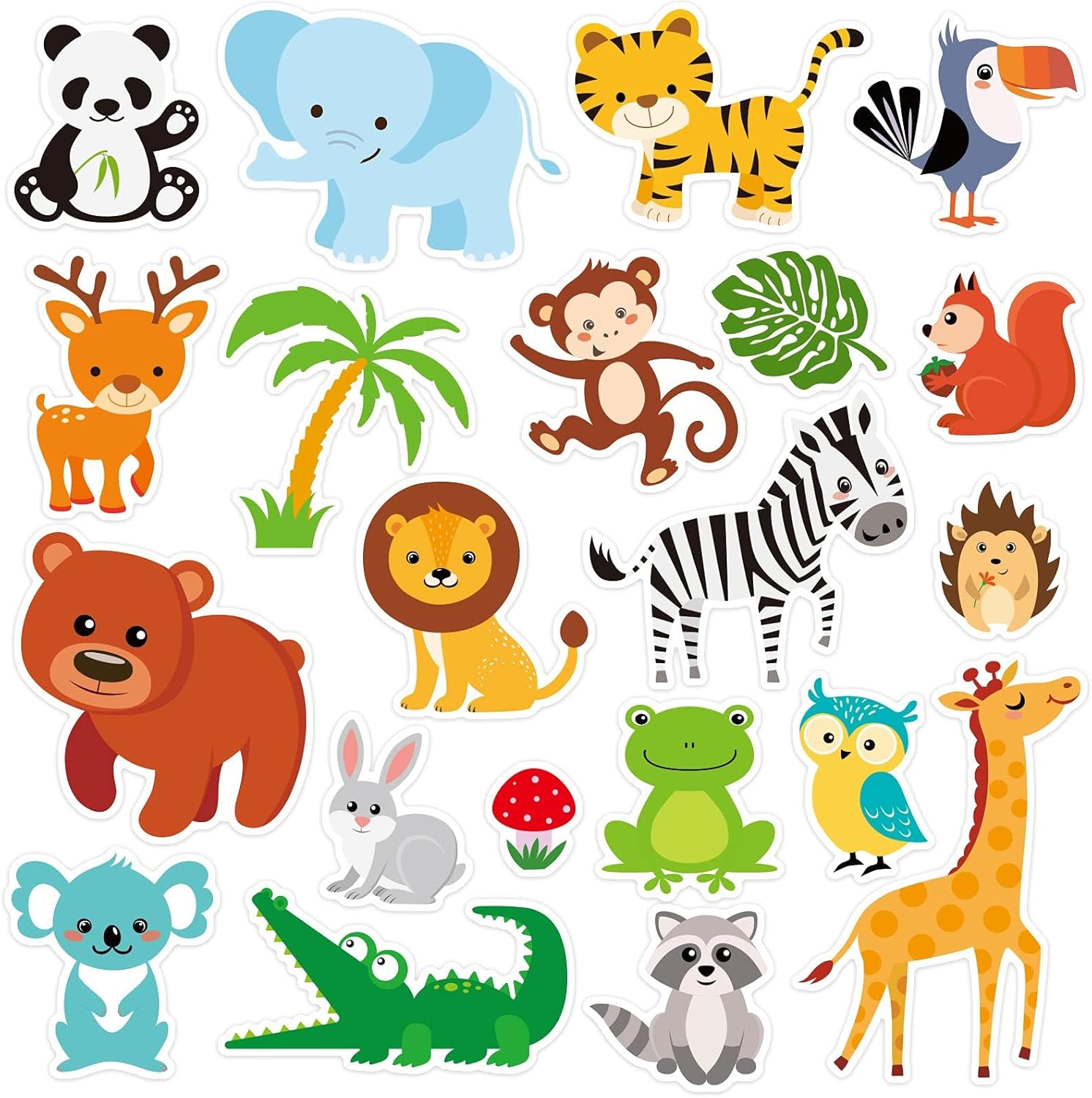 20 PCS Jungle Animals Thick Gel Clings Jungle Window Gel Clings Decals ...