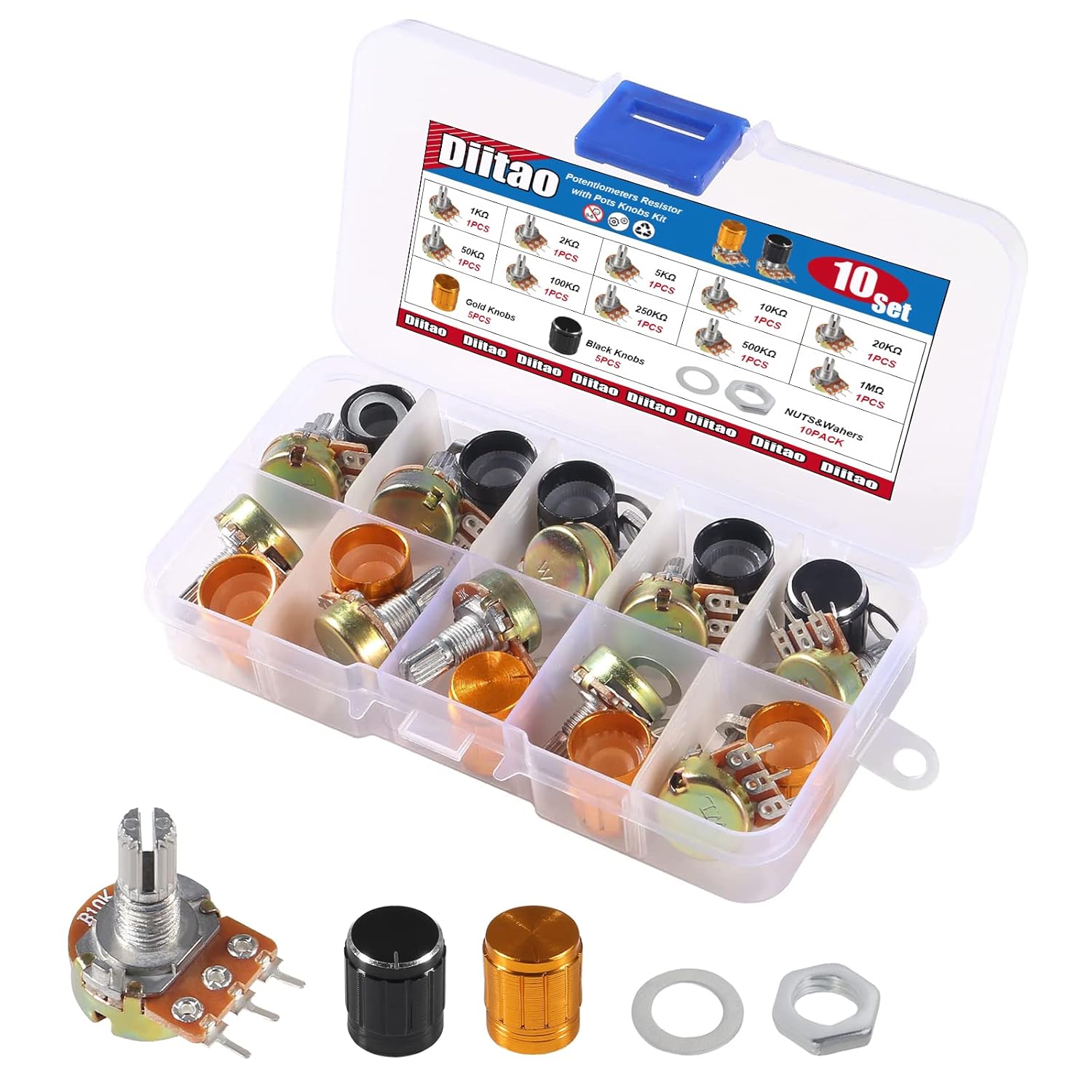 10Pack Potentiometer Kit 1K-1M Ohm 3 Terminals Single Linear Taper ...