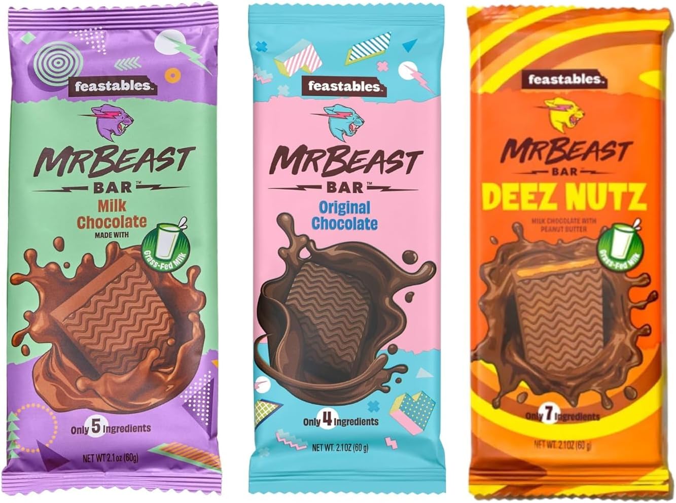 Feastables MrBeast – Try Pack – Lot de 3 – Original / Deez Nutz/Milk ...