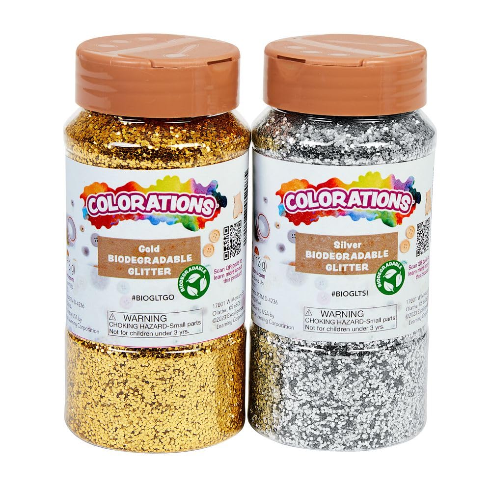 Amazon.com: Colorations Biodegradable Glitter - Gold & Silver Each 4oz : Arts, Crafts & Sewing