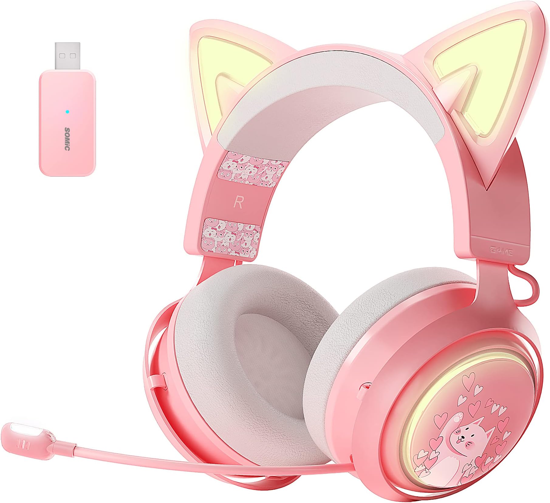 YOWU RGB Cat Ear Headphones 3G Wireless 5.0 Foldable Gaming Headset ...