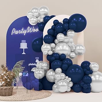 Amazon.com: PartyWoo Blue and Silver Balloons, 140 pcs Navy Blue and Silver Balloons Different ...